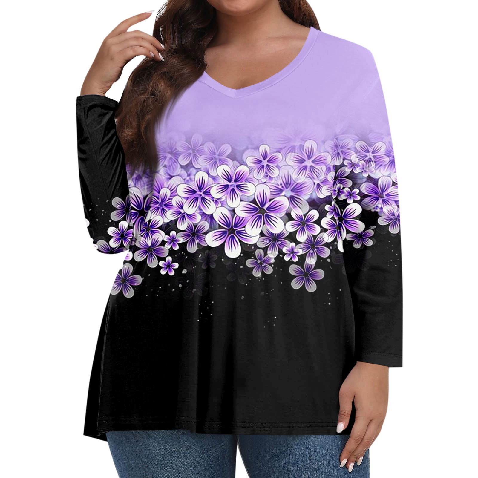 ASDFVBKG Plus Size Blouses for Women Clearance Plus Size 5x Dressy Shirts V Neck Pllus Size Long ...