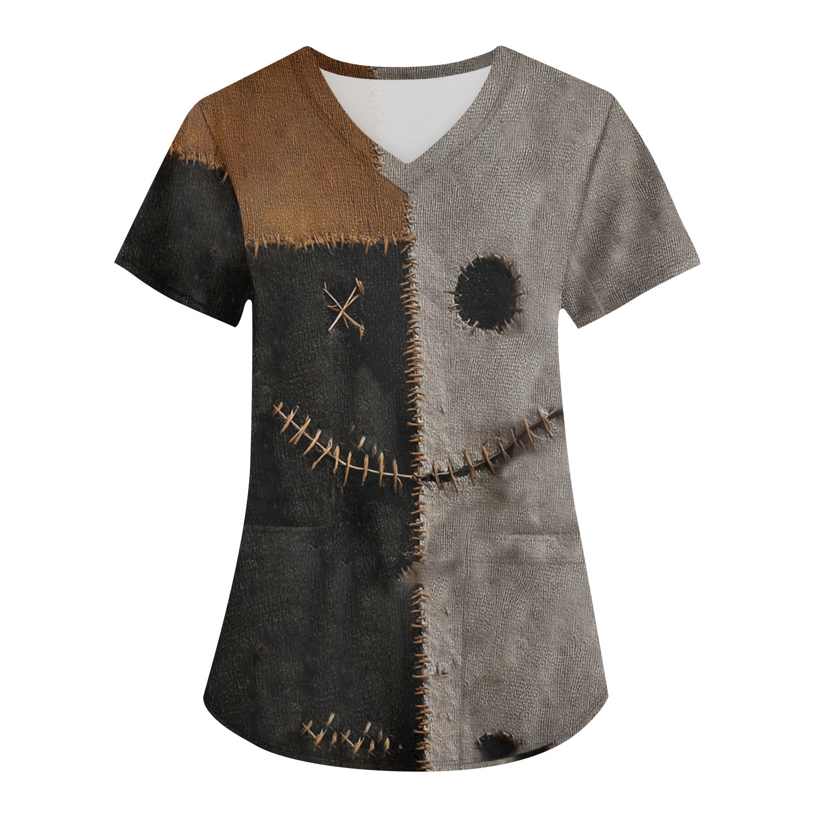 ASDFVBKG Plus Size Halloween Scrub Top for Women Short Sleeve V-Neck ...