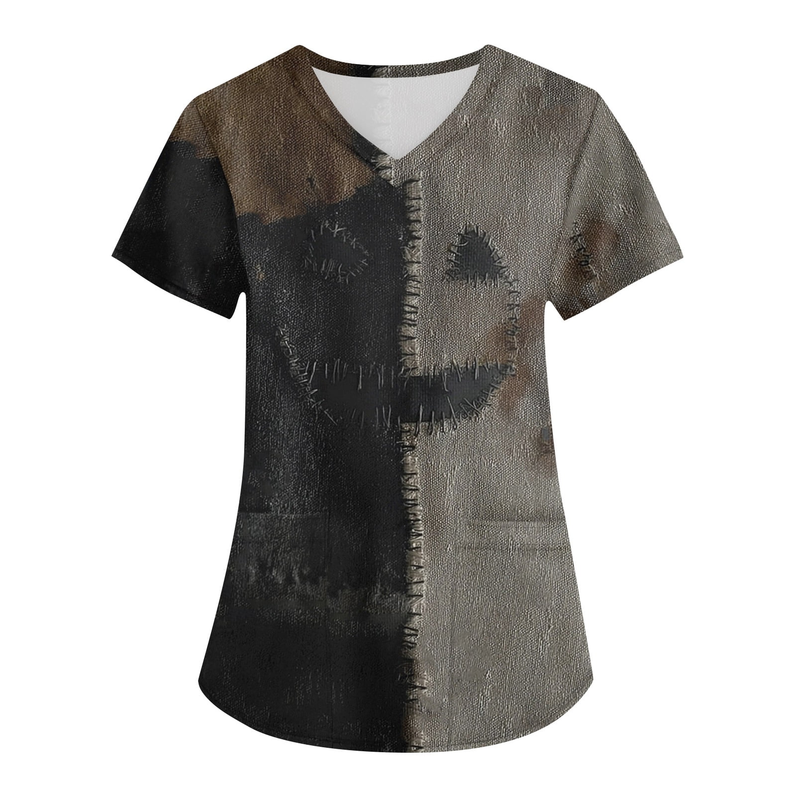 ASDFVBKG Plus Size Halloween Scrub Tops Women Short Sleeve V-Neck ...
