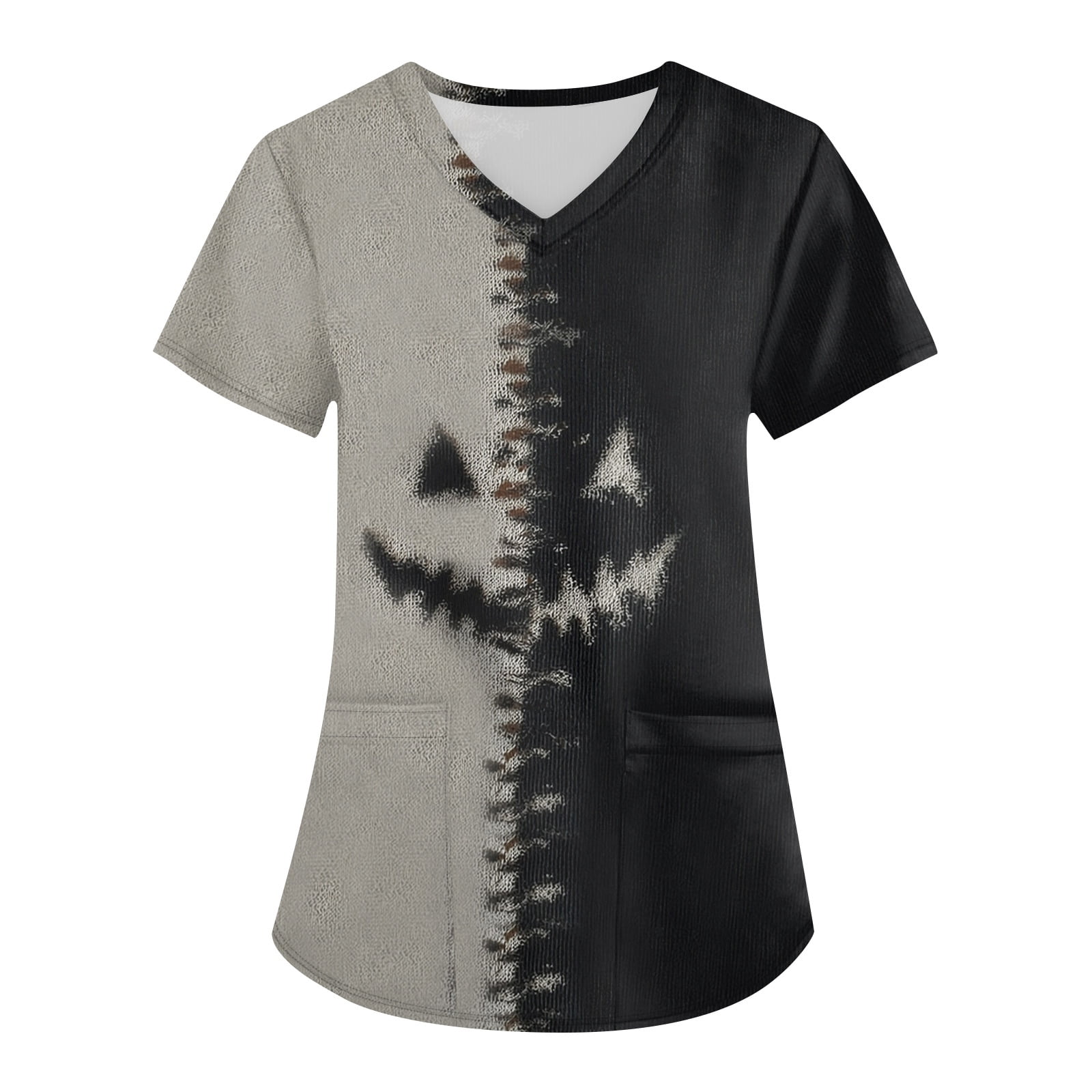 ASDFVBKG Plus Size Halloween Scrub Tops Women Short Sleeve V-Neck ...