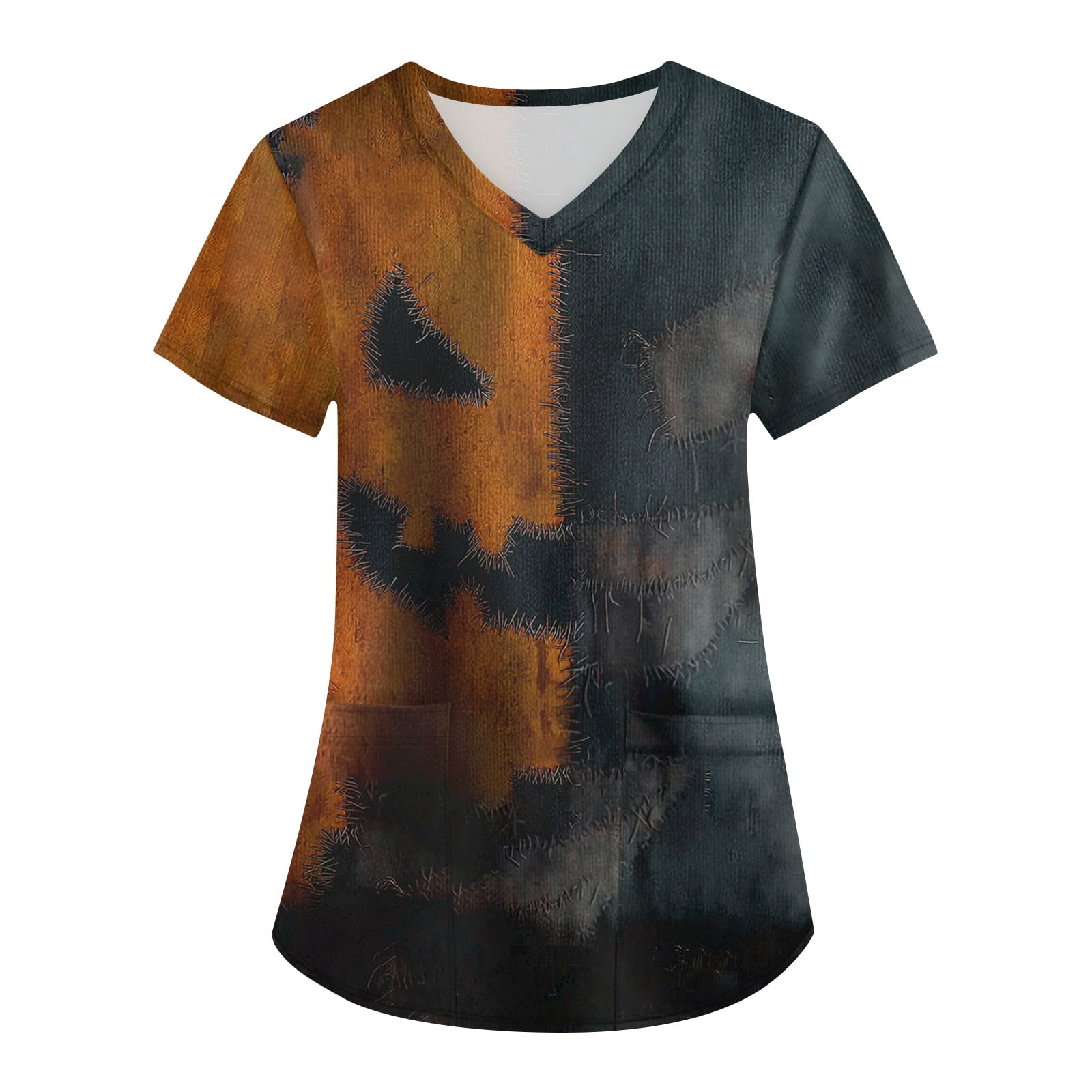 ASDFVBKG Plus Size Halloween Scrub Tops Women Short Sleeve V-Neck ...