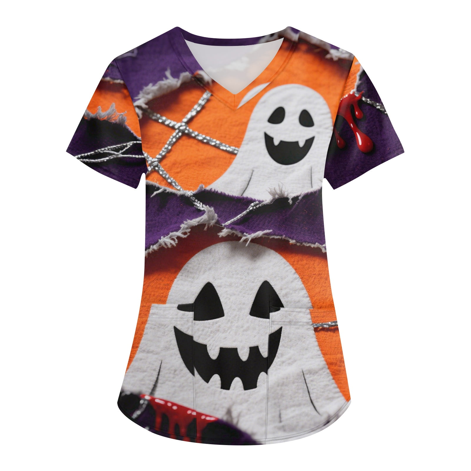 ASDFVBKG Plus Size Halloween Scrub for Women Short Sleeve V-Neck ...