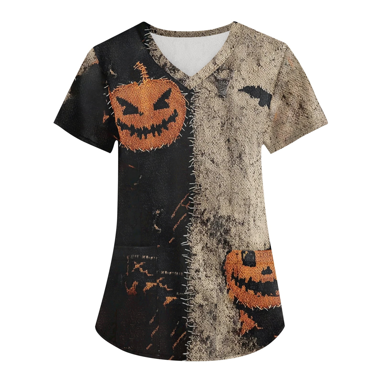ASDFVBKG Plus Size Halloween Scrub for Women Short Sleeve V-Neck ...