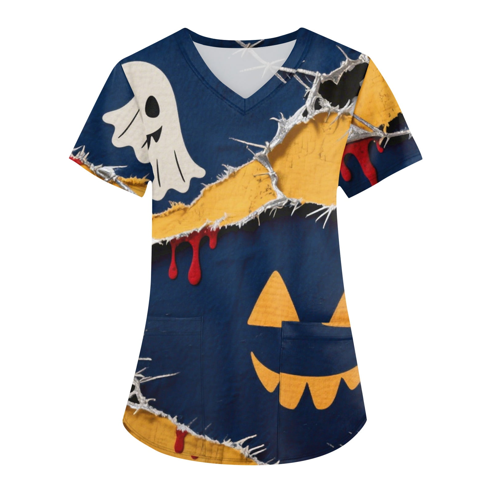 ASDFVBKG Plus Size Ladies Halloween Scrub Top Short Sleeve V-Neck ...