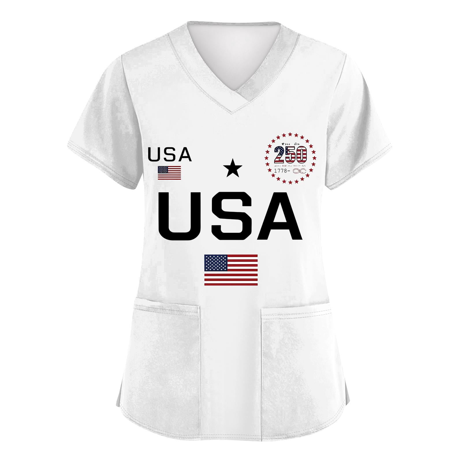 ASDFVBKG Plus Size Scrub Tops Women Usa Flag 250 Anniversary Shirt 1776 ...
