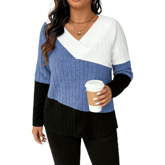 ASDFVBKG Plus Size Tops for Women V Neck Long Sleeve Cozy Top Fashion ...