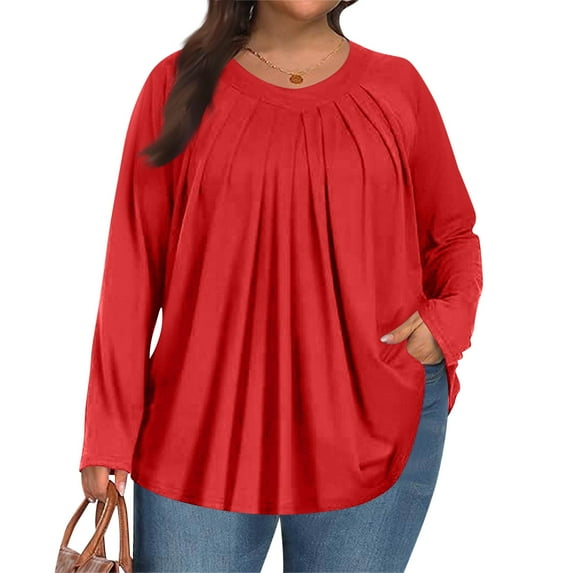 ASDFVBKG Plus Size Women's Tops Pleated Round Neck Top Fashion Striped ...