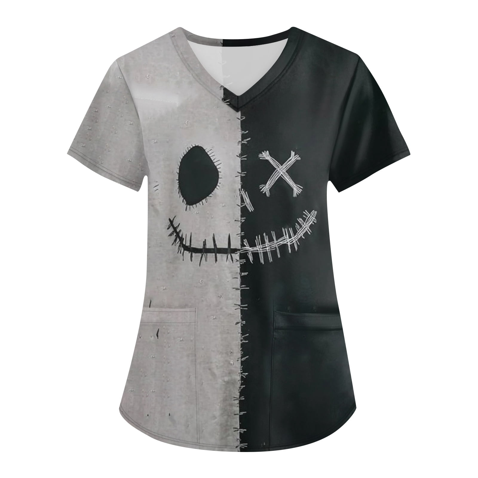 ASDFVBKG Plus Size Womens Halloween Scrub Top Short Sleeve V-Neck ...