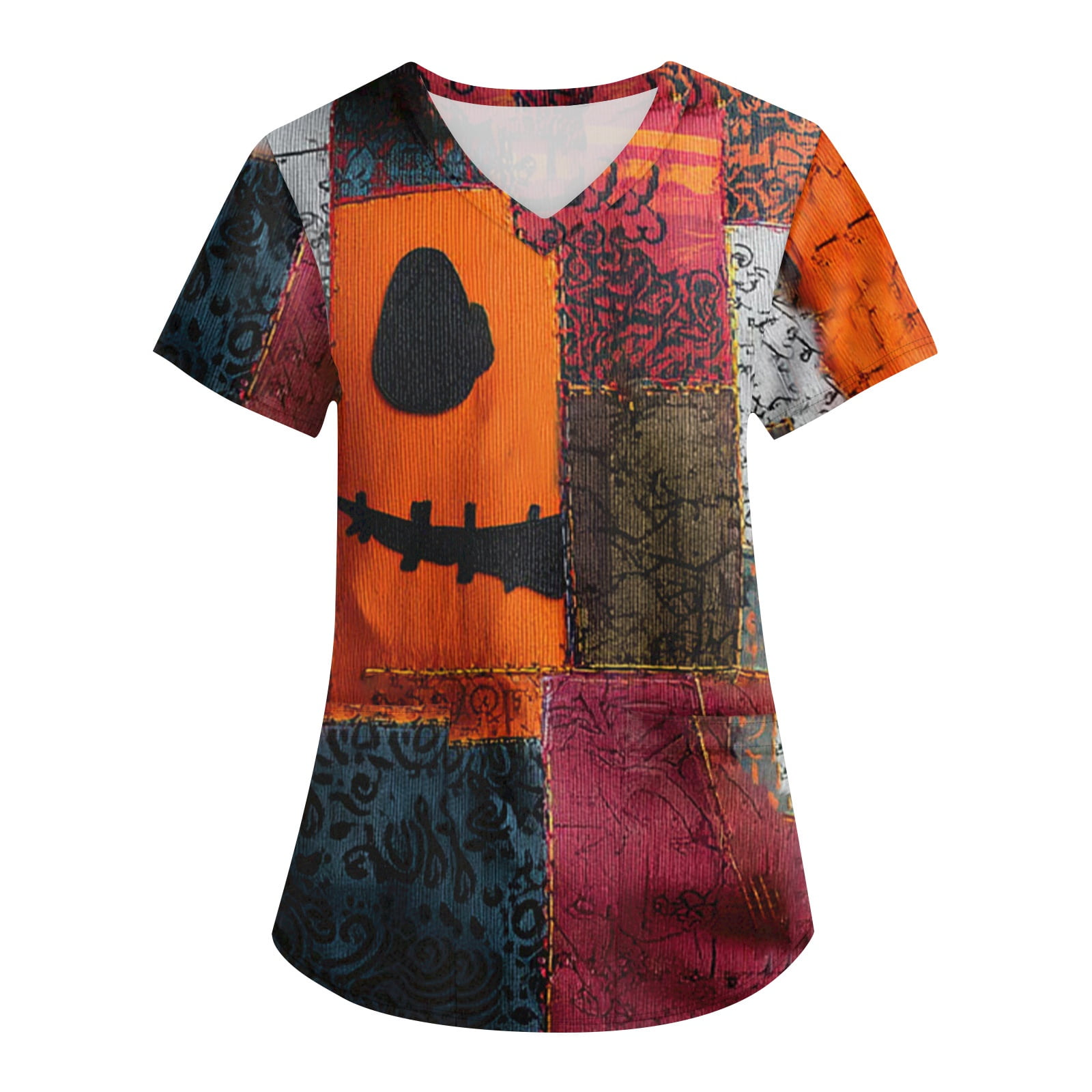 ASDFVBKG Plus Size Womens Halloween Scrub Top Short Sleeve V-Neck ...