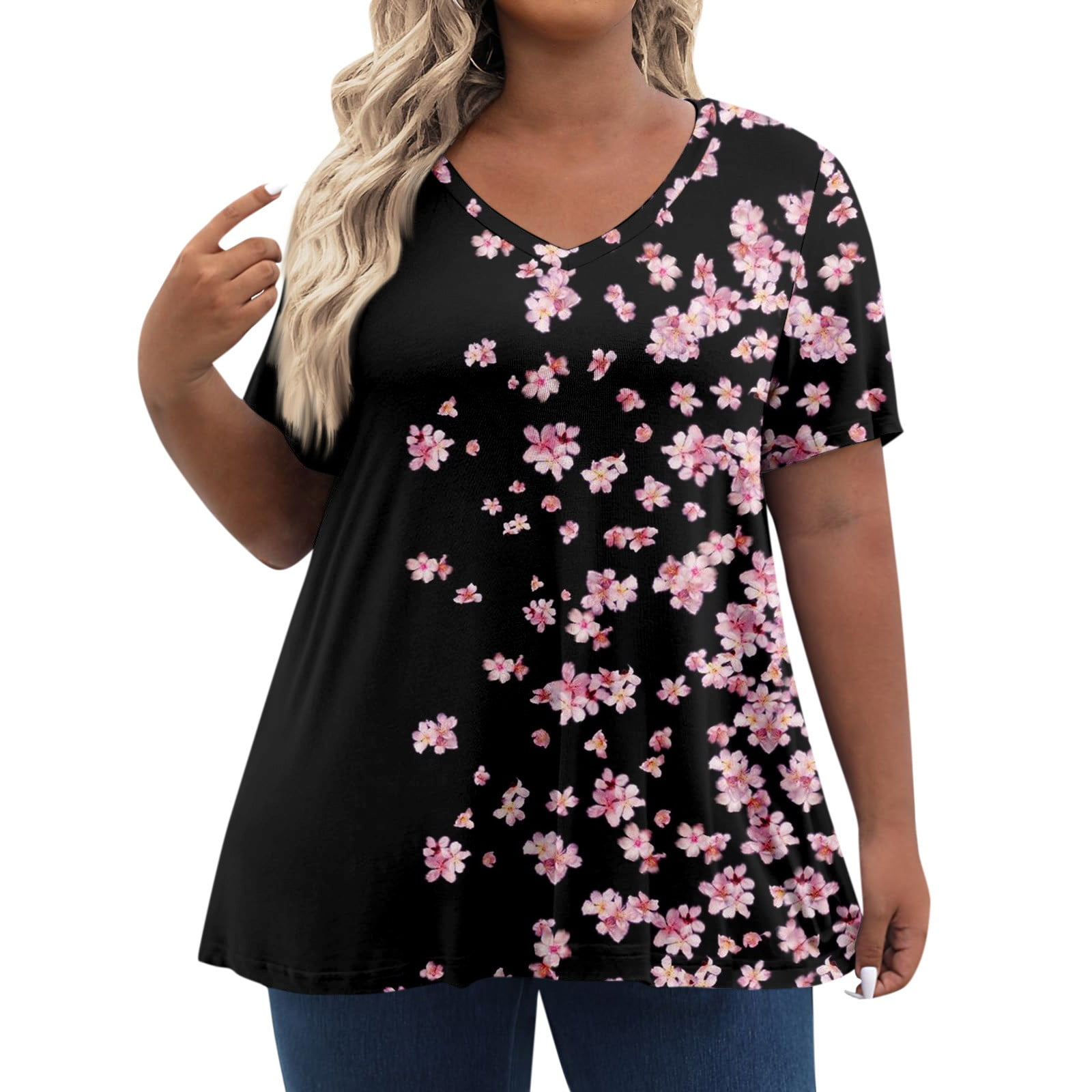 ASDFVBKG Plus Size Womens Tops Clearance Spring Floral Top V Neck ...