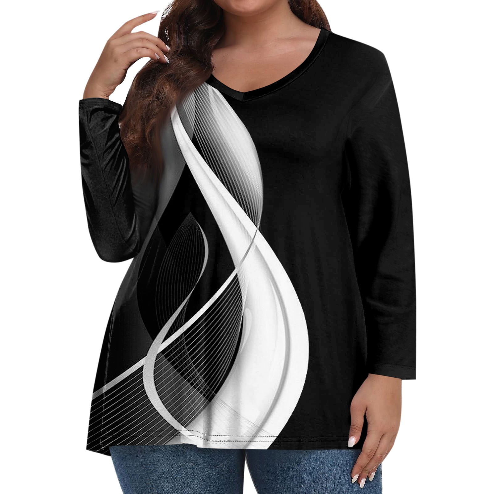 ASDFVBKG Plus Size Womens Tops Fashion Women's Plus Size Tunic Tops V ...