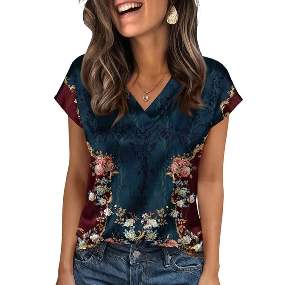 ASDFVBKG Printed Plus Size T Shirts for Women Spring casual short ...