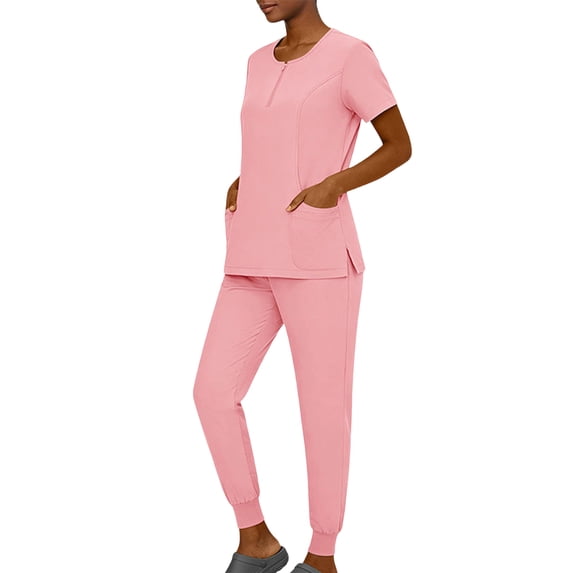 ASDFVBKG Scrub Set for Women 1/4 Zipper Short Sleeve Jogger Suit with ...
