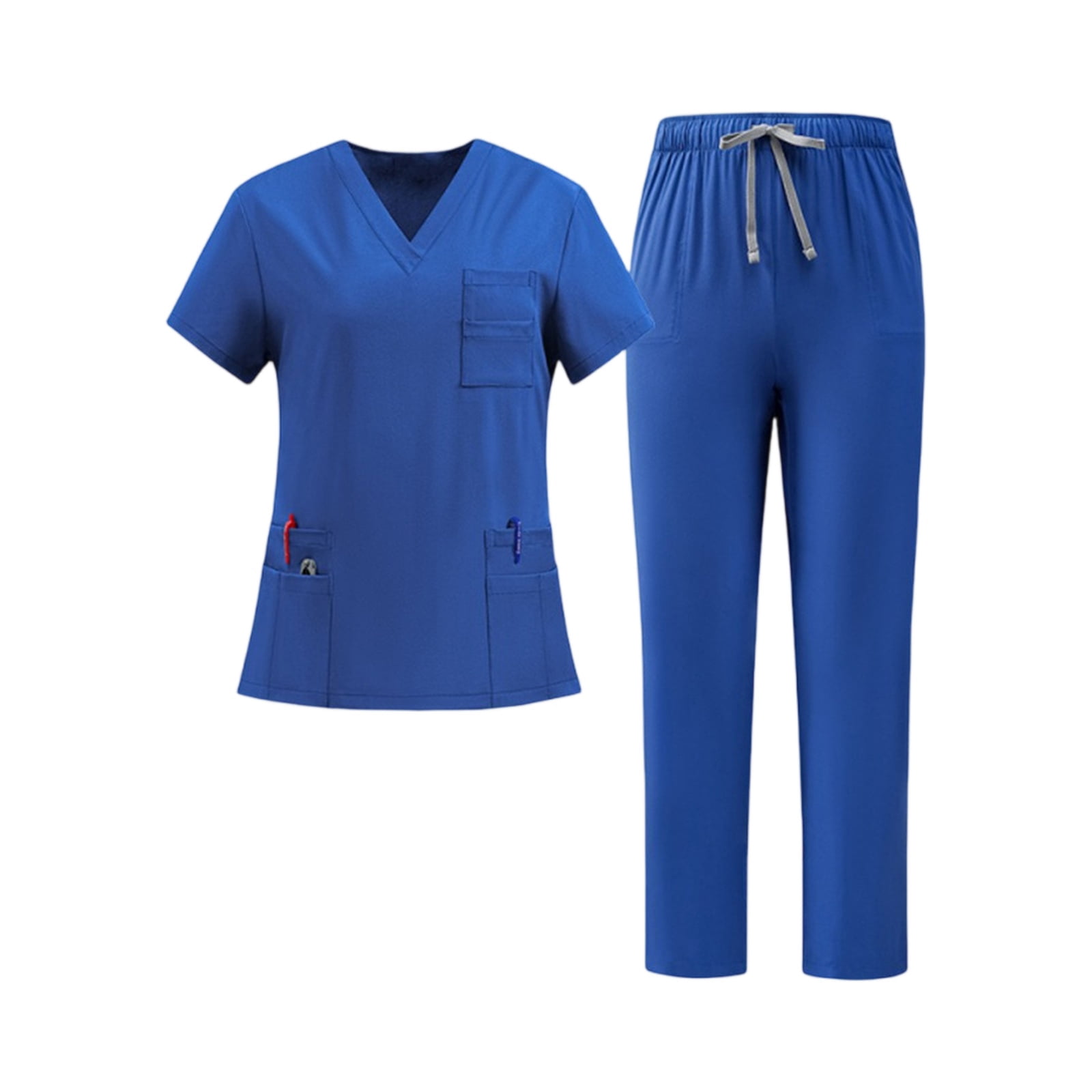 ASDFVBKG Scrub Sets for Woman Solid Color V-Neck Short Sleeve Long ...