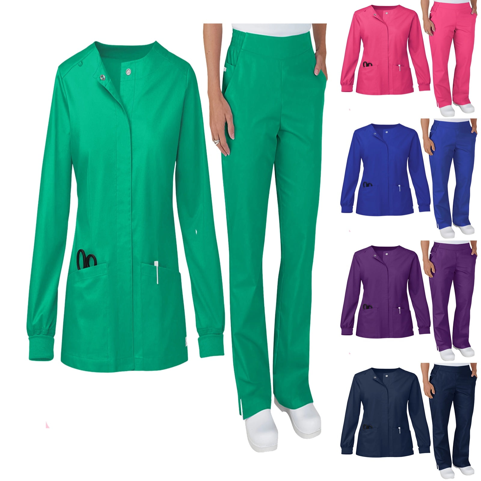 ASDFVBKG Scrubs Sets for Women Crew Neck Snap-Front Nurse Uniform ...