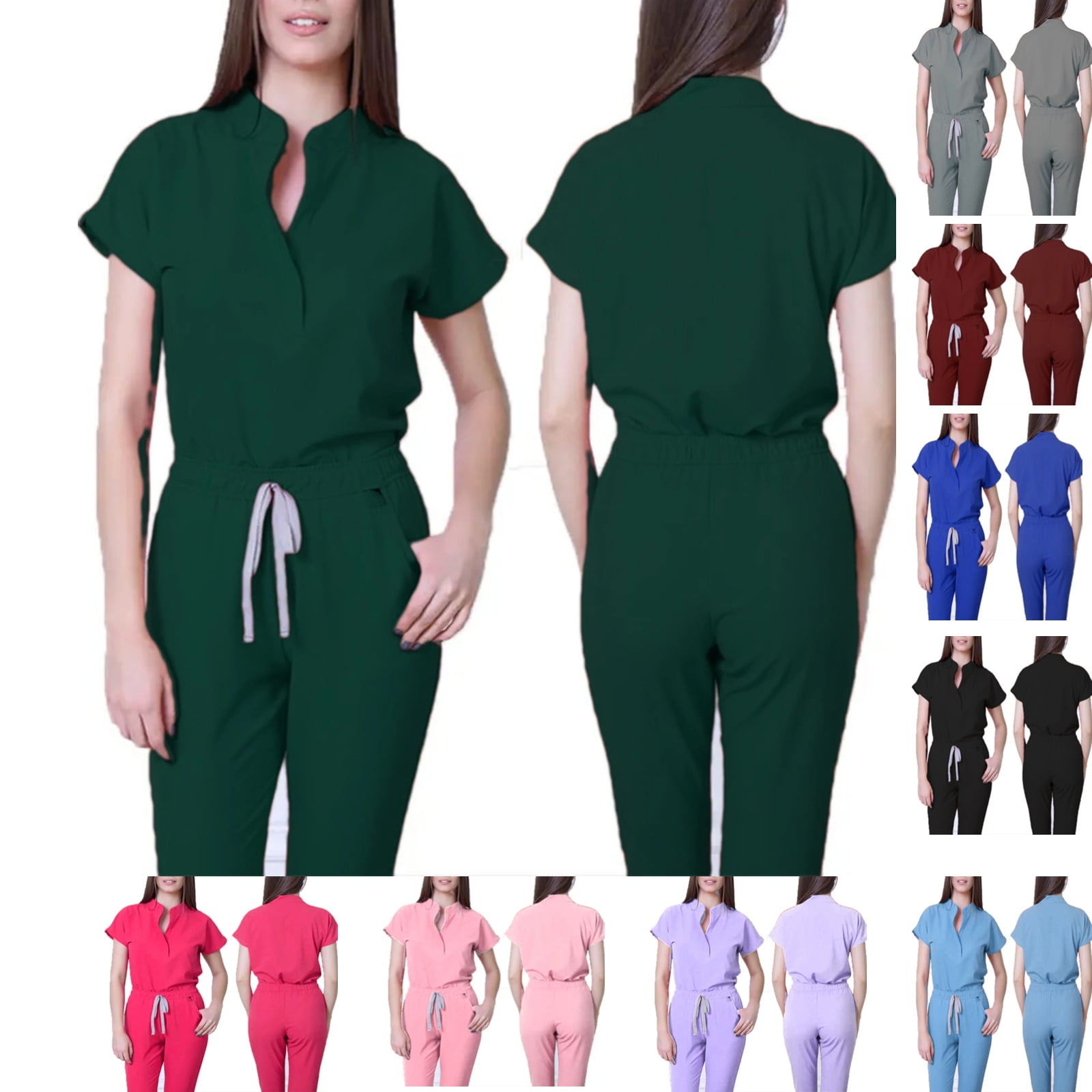 ASDFVBKG Scrubs Sets for Women Crew Neck Snap Front Short Sleeve Jogger ...