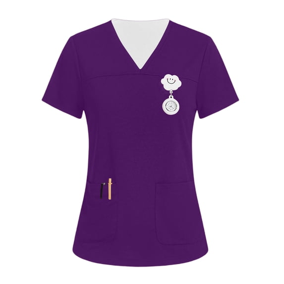ASDFVBKG Scrubs Top for Women Short Sleeve V Neck Medical Uniform with ...