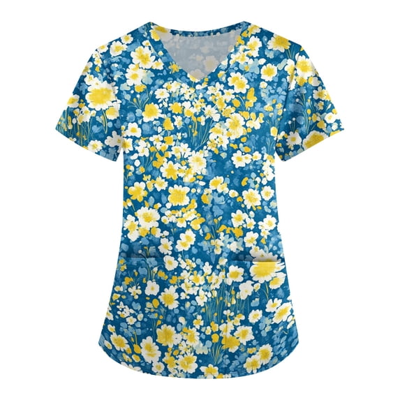 ASDFVBKG Scrubs Top for Women Short Sleeve V-Neck Working Top with ...