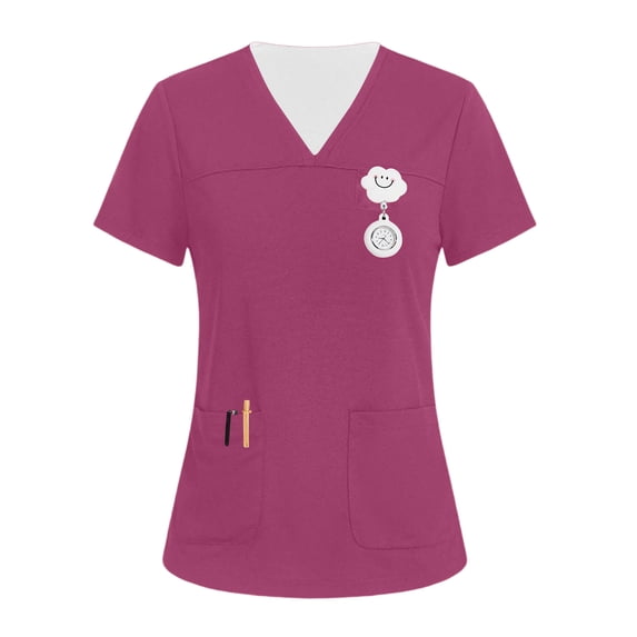 ASDFVBKG Scrubs Top for Women Short Sleeve V-Neck Working Top with ...