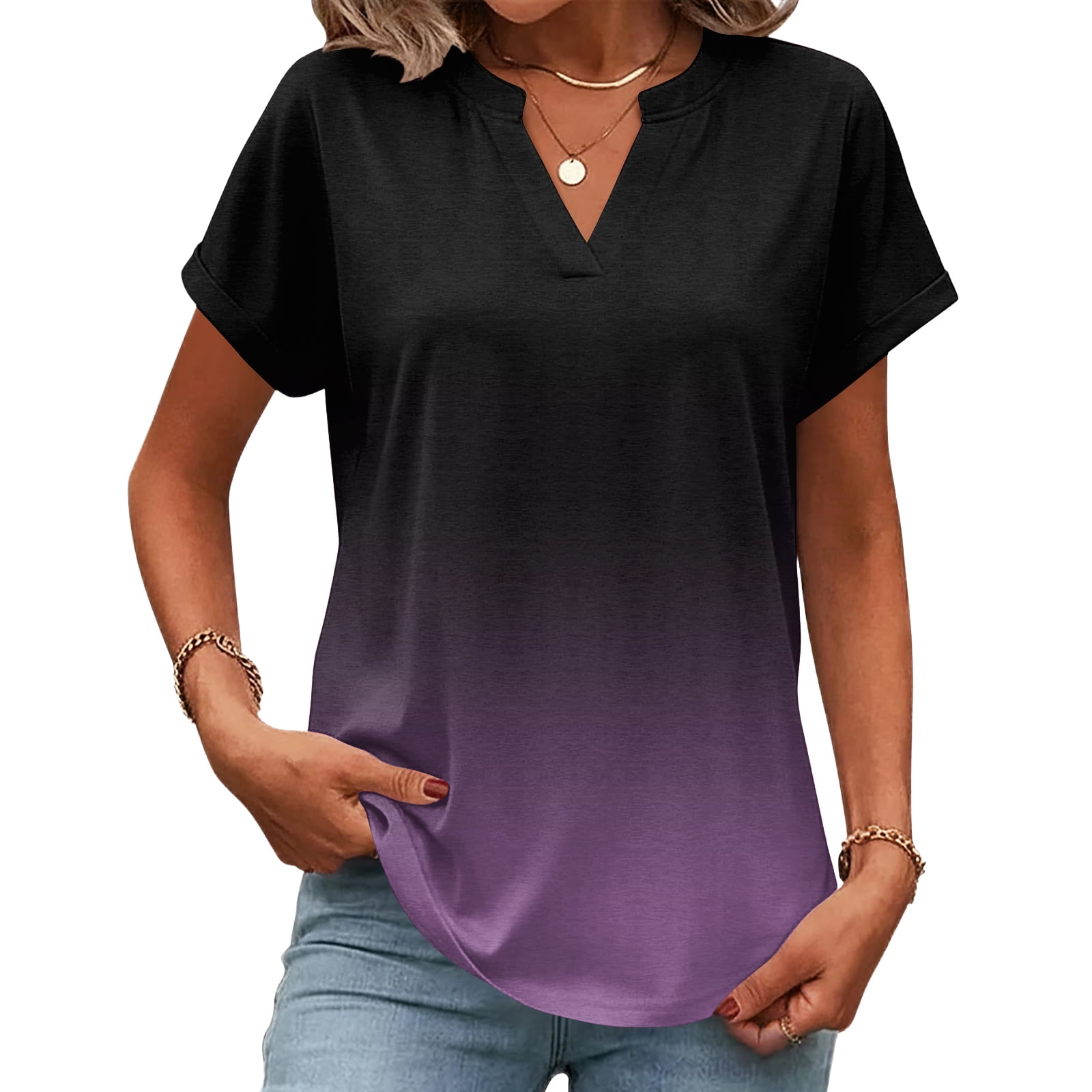 ASDFVBKG Short Sleeve Blouses for Women Soft Neck Shirts Dressy ...