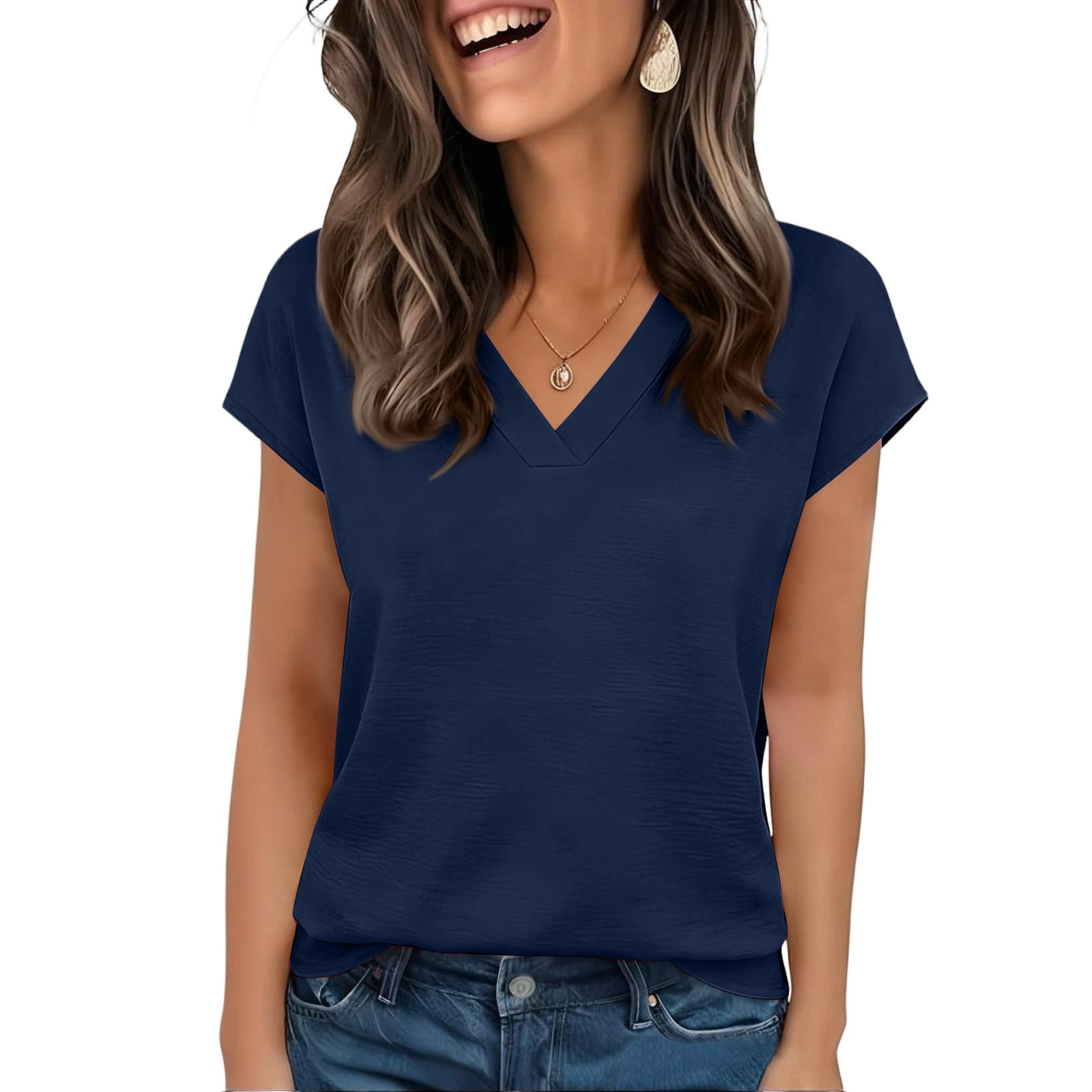 ASDFVBKG Short Sleeve Loose Fit Shirts for Women Crew NeckShort Sleeve ...