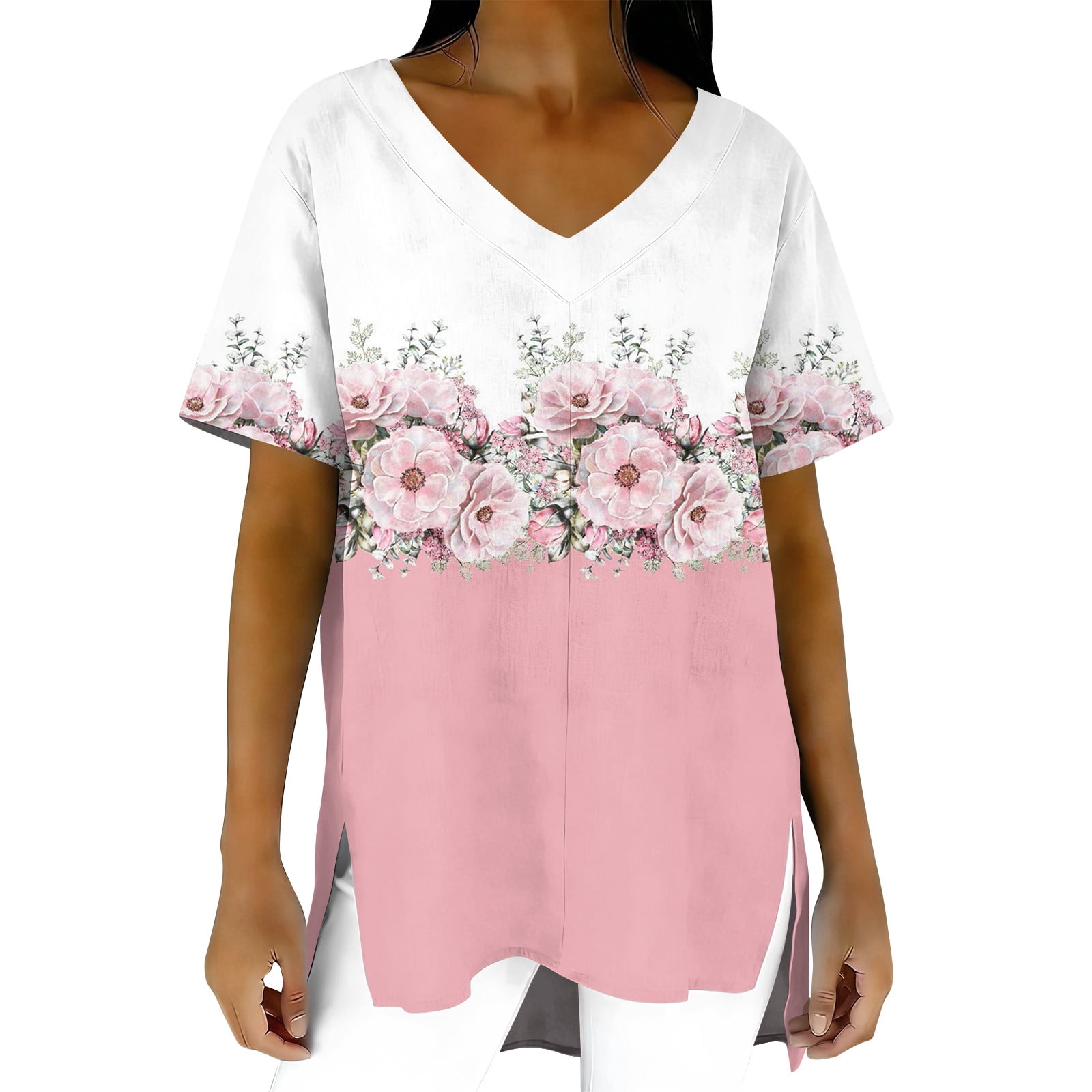 ASDFVBKG Short Sleeve Womens Tops Spring Casual Loose Fit Tee Shirts ...