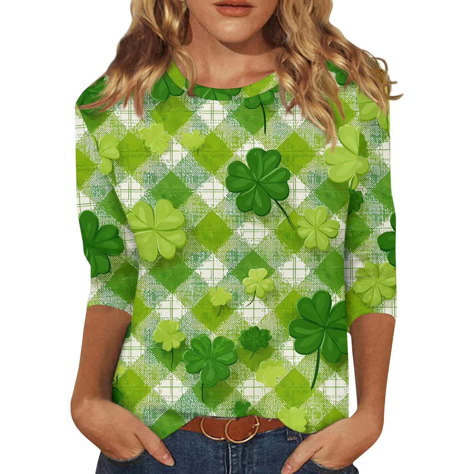 ASDFVBKG St. Patrick's Day 3/4 Sleeve Tops for Women 2026 Plus Size ...