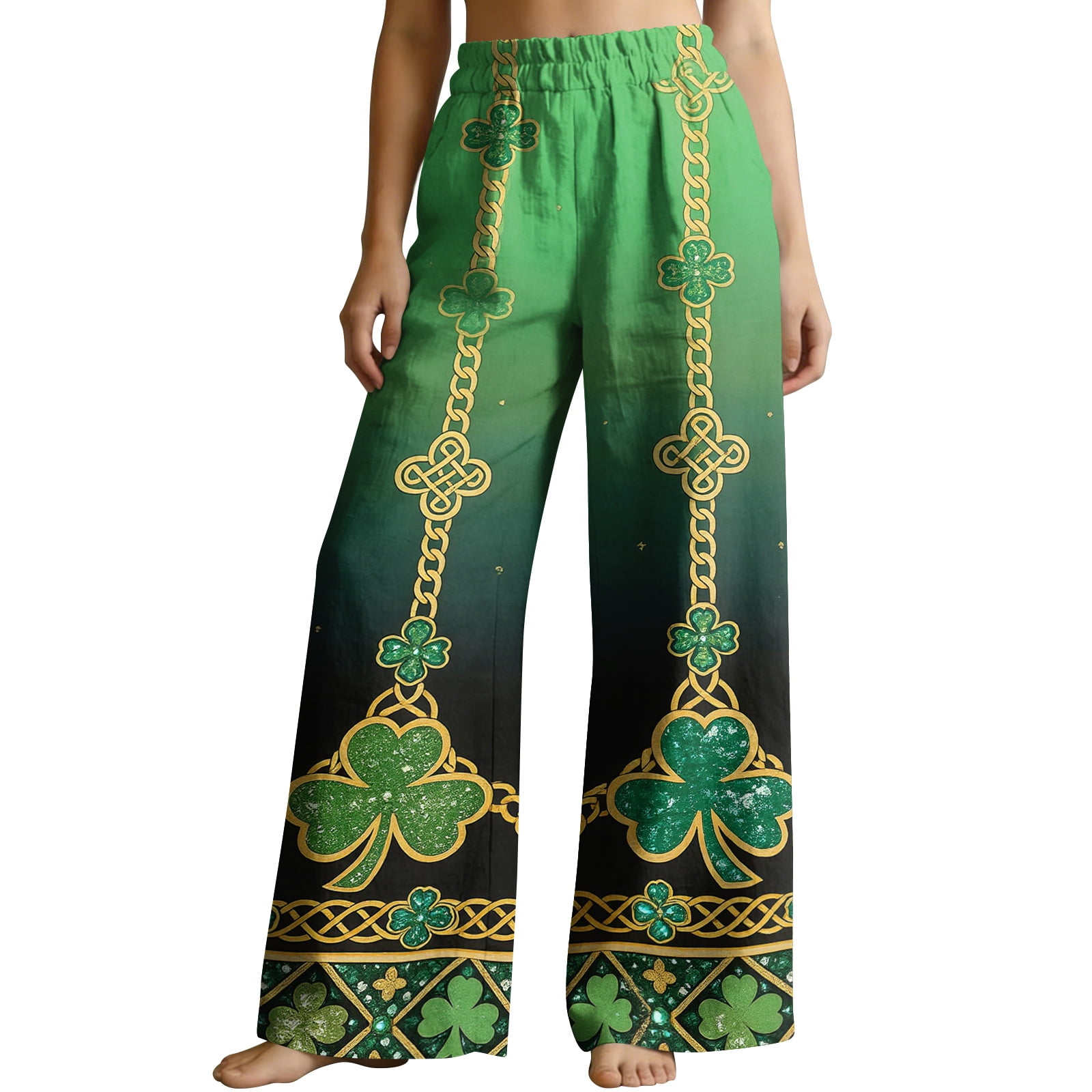 ASDFVBKG St. Patrick's Day Pants Women Wide Leg Drawstring Wide Palazzo ...