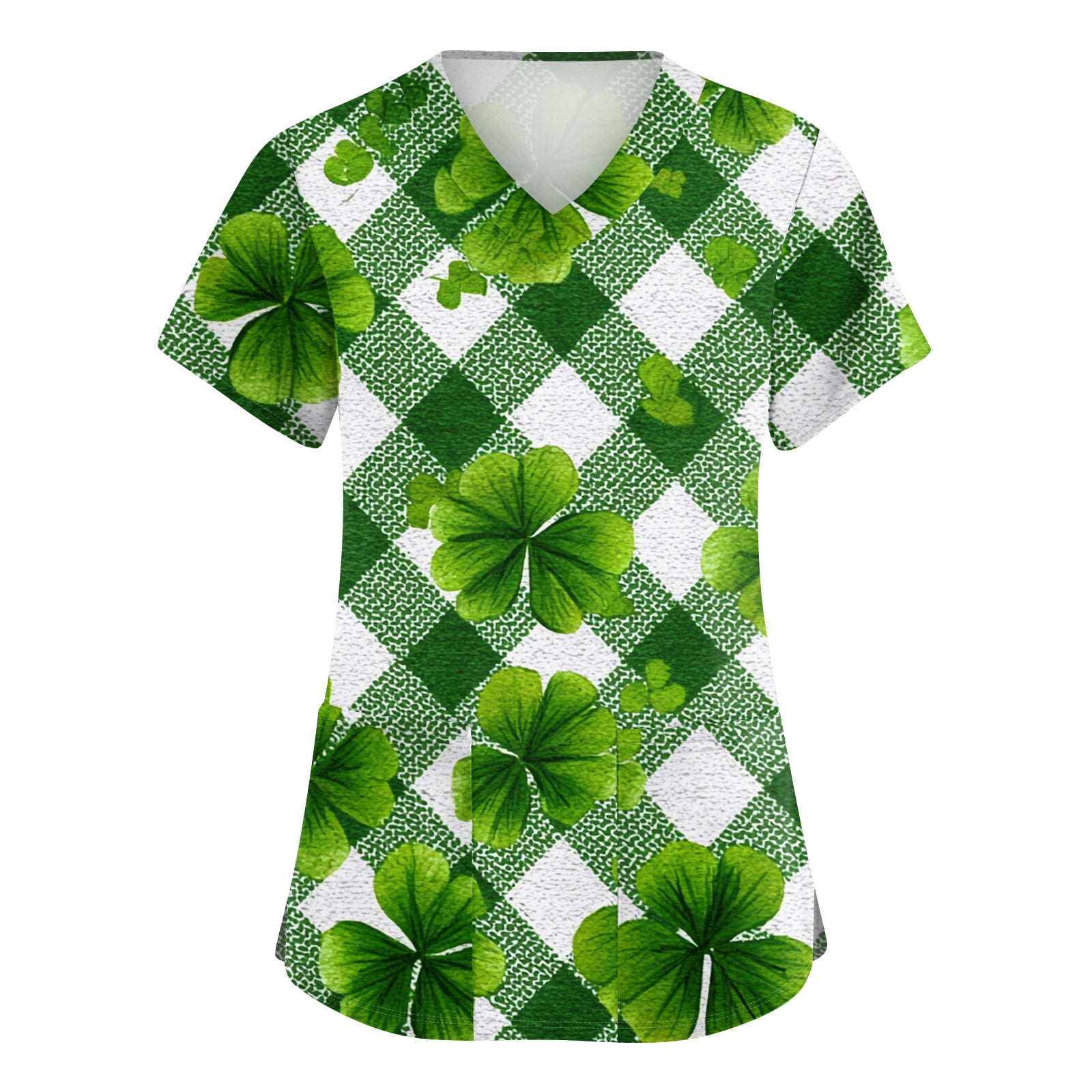 ASDFVBKG St. Patrick's Day Scrub Tops Short Sleeve V Neck Nursing Shirt ...