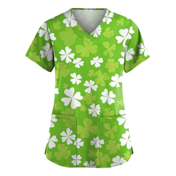 ASDFVBKG St. Patrick's Day Scrub Tops Summer Medical Nursing Short ...