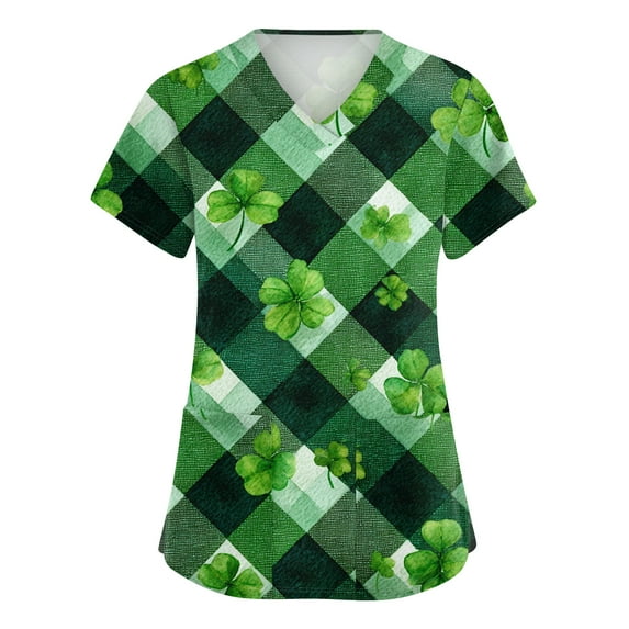 ASDFVBKG St. Patrick's Day Scrub Tops Summer Medical Nursing Short ...