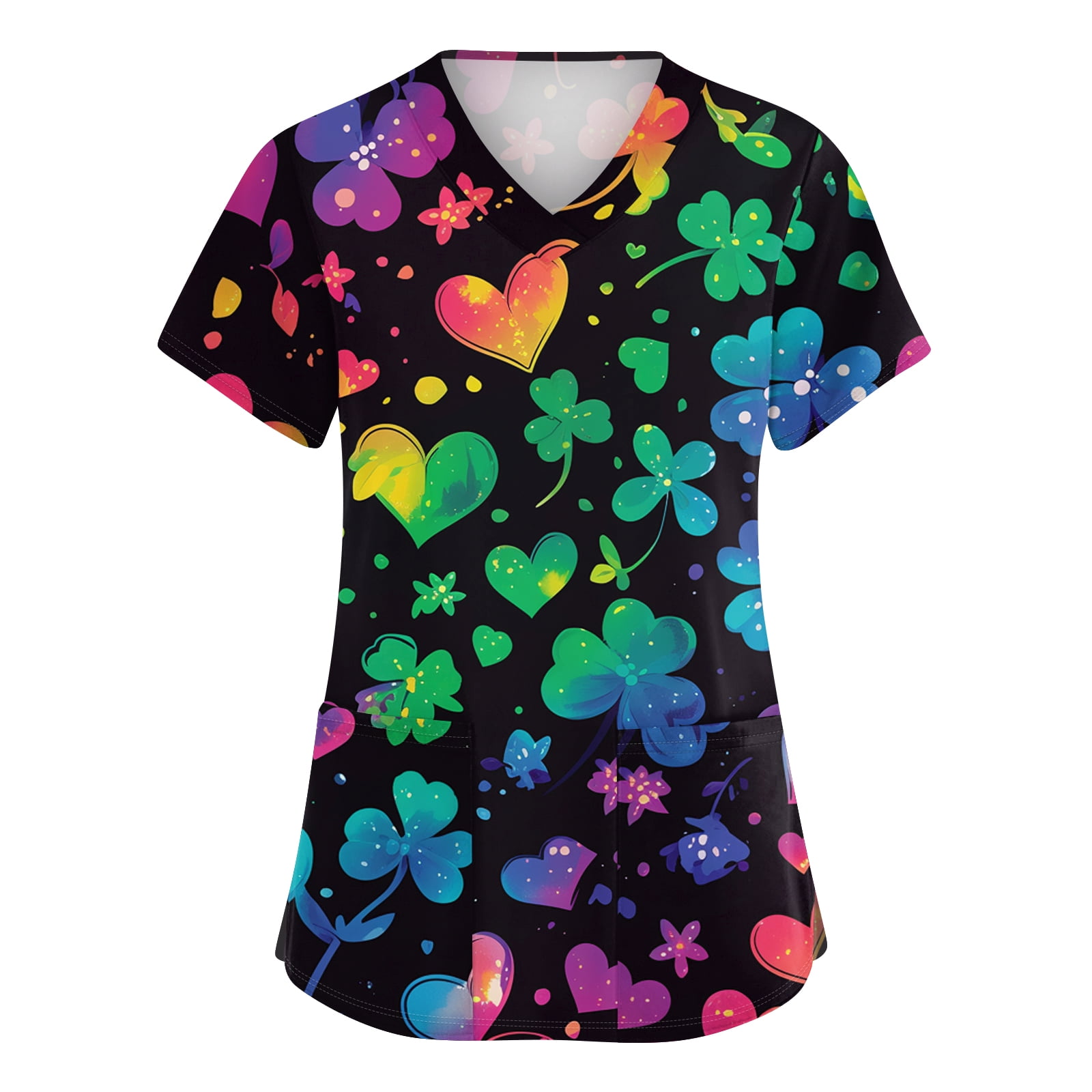 ASDFVBKG St. Patrick's Day Scrub Tops Women Short Sleeve V-Neck Nursing ...