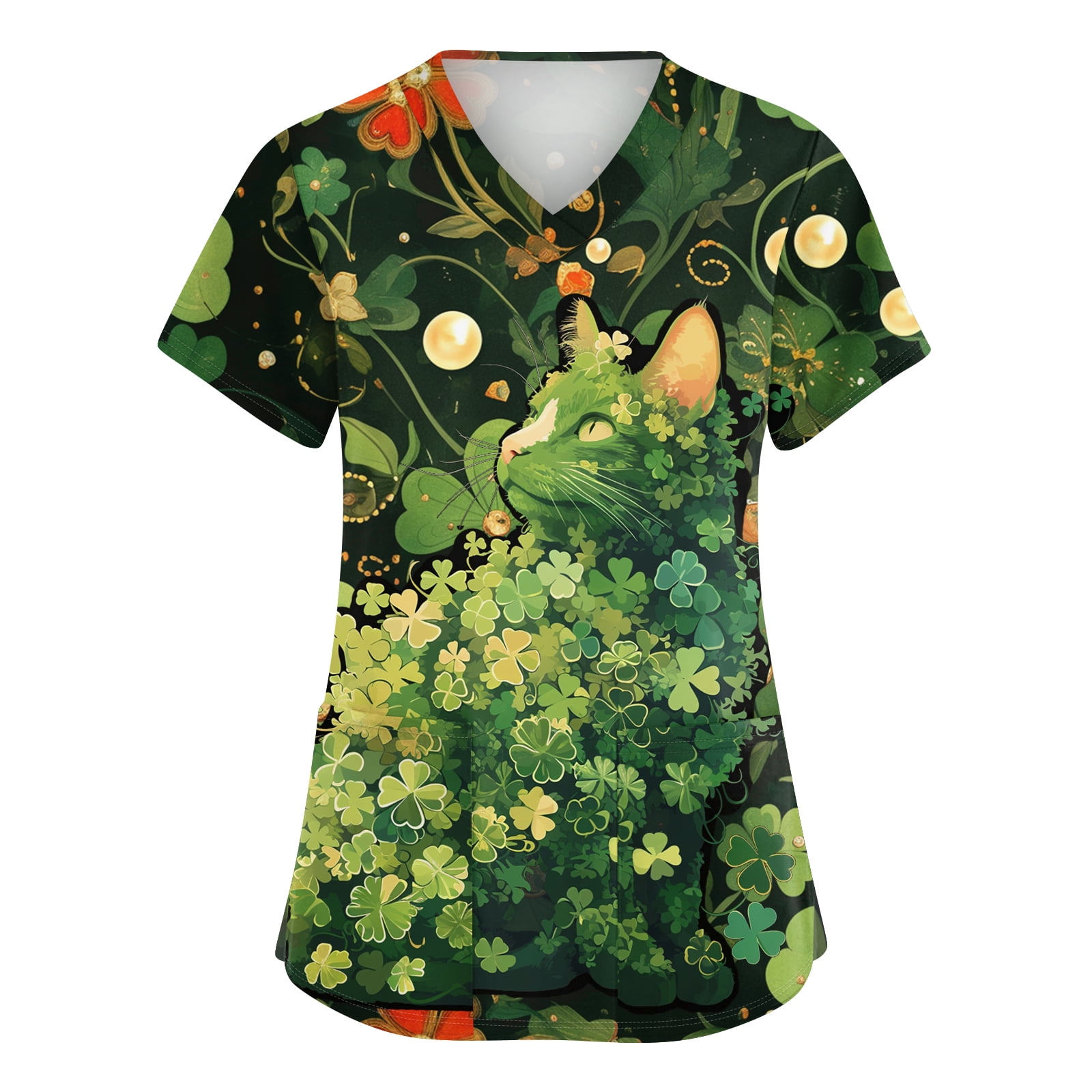 ASDFVBKG St. Patrick's Day Scrub Tops Women Short Sleeve V Neck Nursing ...