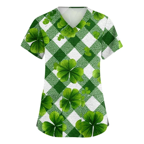ASDFVBKG St. Patrick's Day Scrub Tops Women Short Sleeve V Neck Nursing ...