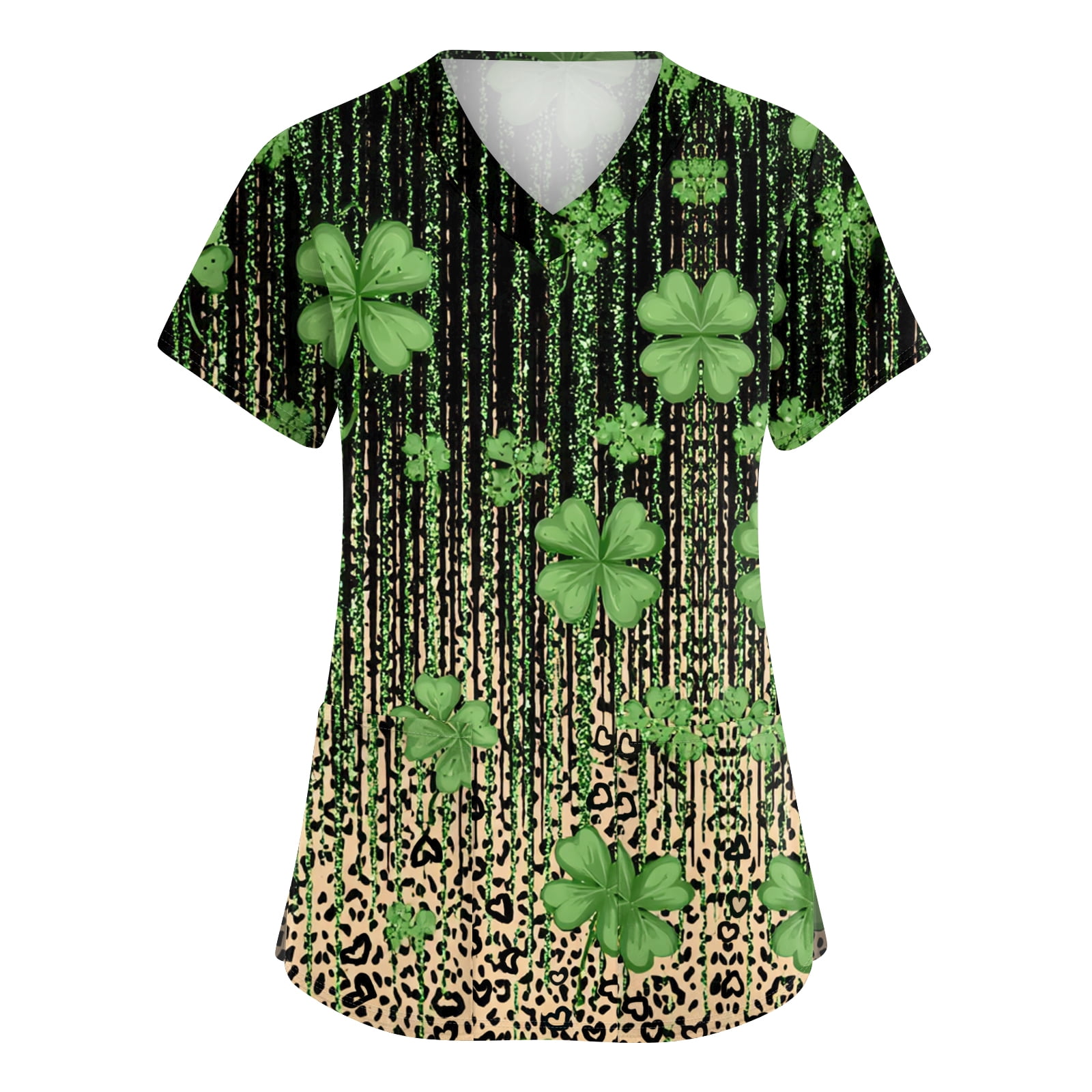 ASDFVBKG St. Patrick's Day Scrubs Top for Women Plus Size Short Sleeve ...