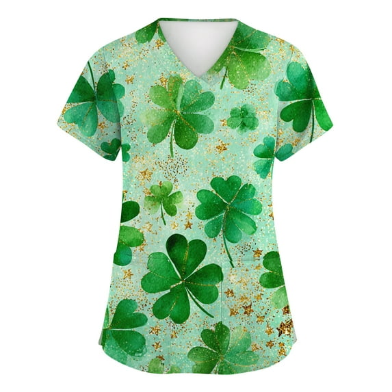 ASDFVBKG St. Patrick's Day Scrubs Tops for Women Spring Tunic V Neck ...