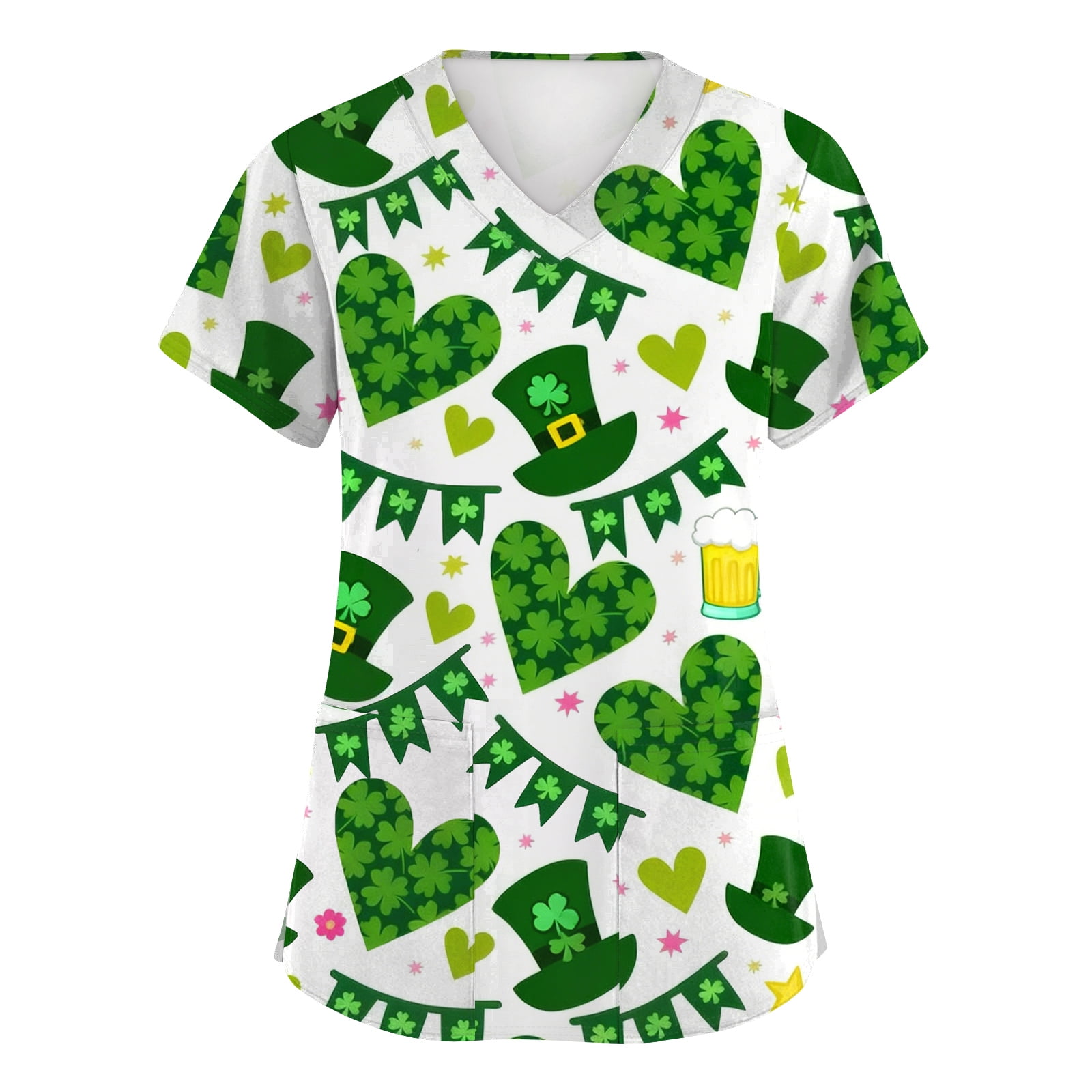 ASDFVBKG St. Patrick's Day Women‘s Scrub Tops Spring Medical Nursing V ...