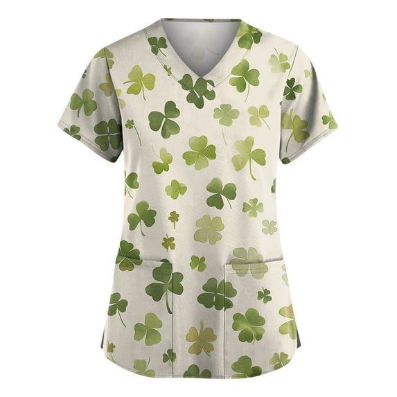 ASDFVBKG St. Patrick's Day Women‘s Scrub Tops Spring Nursing Short ...