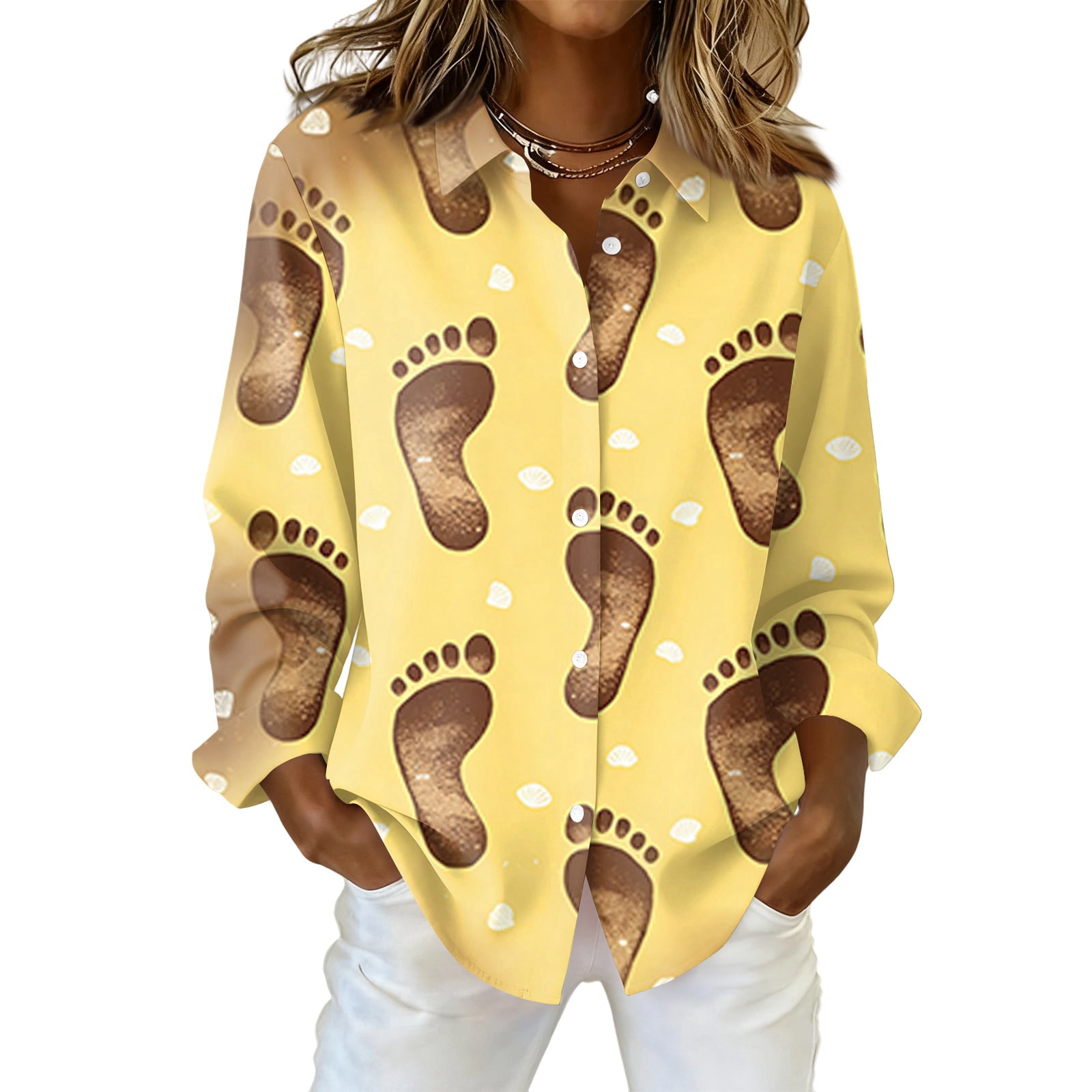 ASDFVBKG Summer Hawaiian Shirts for Women Casual Trendy Long Sleeve V ...