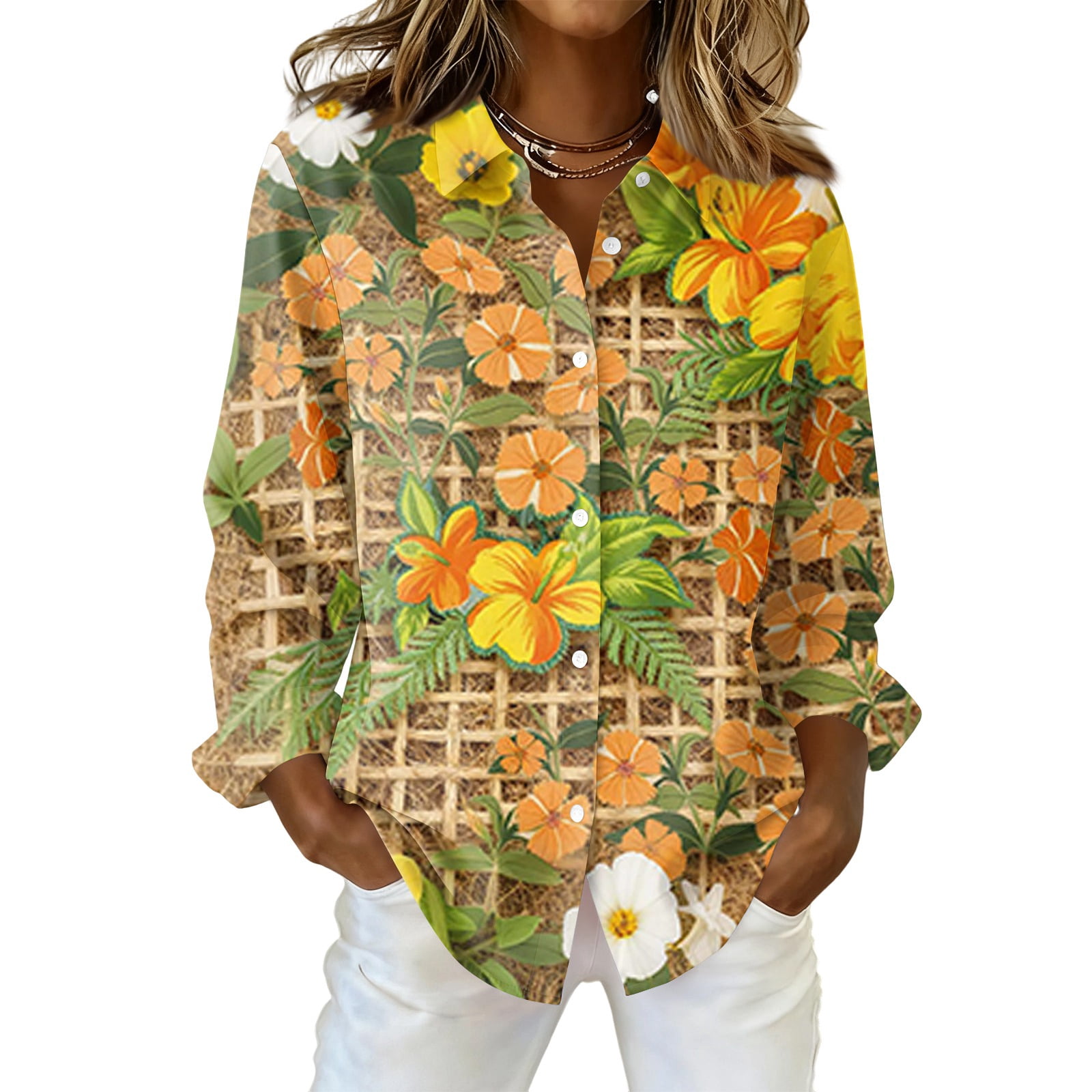 ASDFVBKG Summer Hawaiian Tops for Women Casual Cute Long Sleeve V-Neck ...