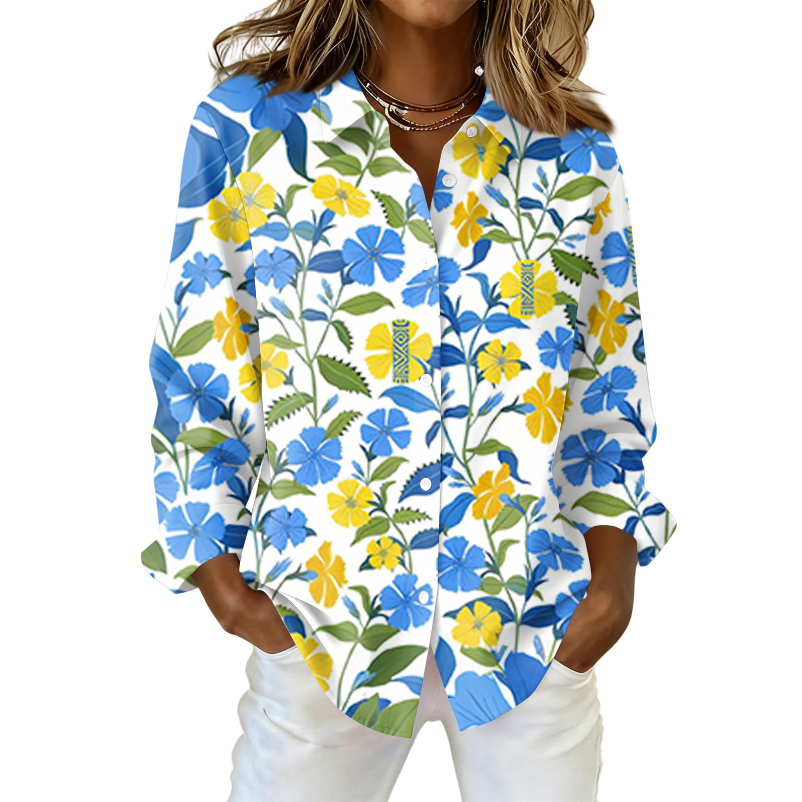 ASDFVBKG Summer Hawaiian Tops for Women Dressy Boho Long Sleeve V Neck ...