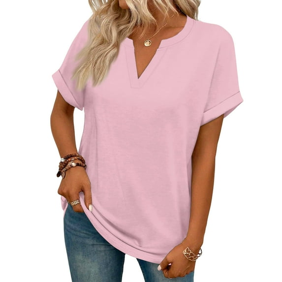 ASDFVBKG Summer Tops for Women Comfy Short Sleeve V Neck Shirts Fashion ...