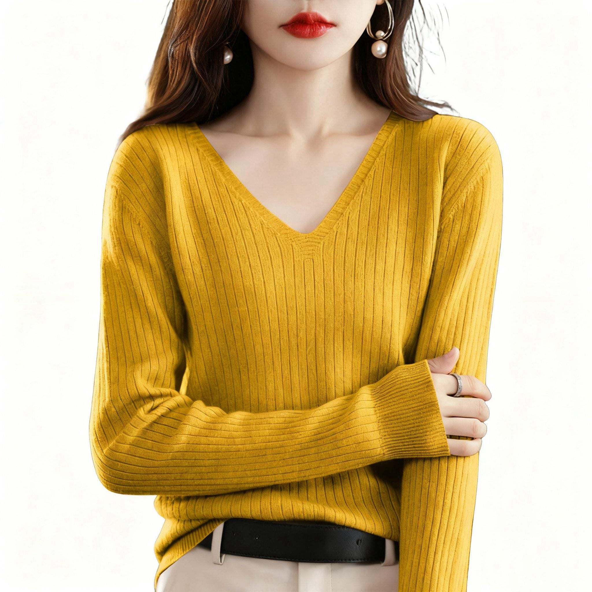 ASDFVBKG Sweaters for Women Long Sleeve V-Neck Loose Sweater Tops Soft ...