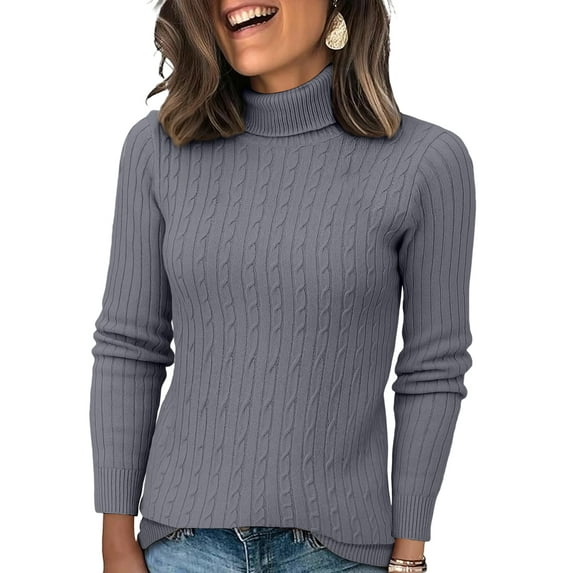 ASDFVBKG Sweaters for Women Turtleneck Cozy Knitted Long Sleeve ...