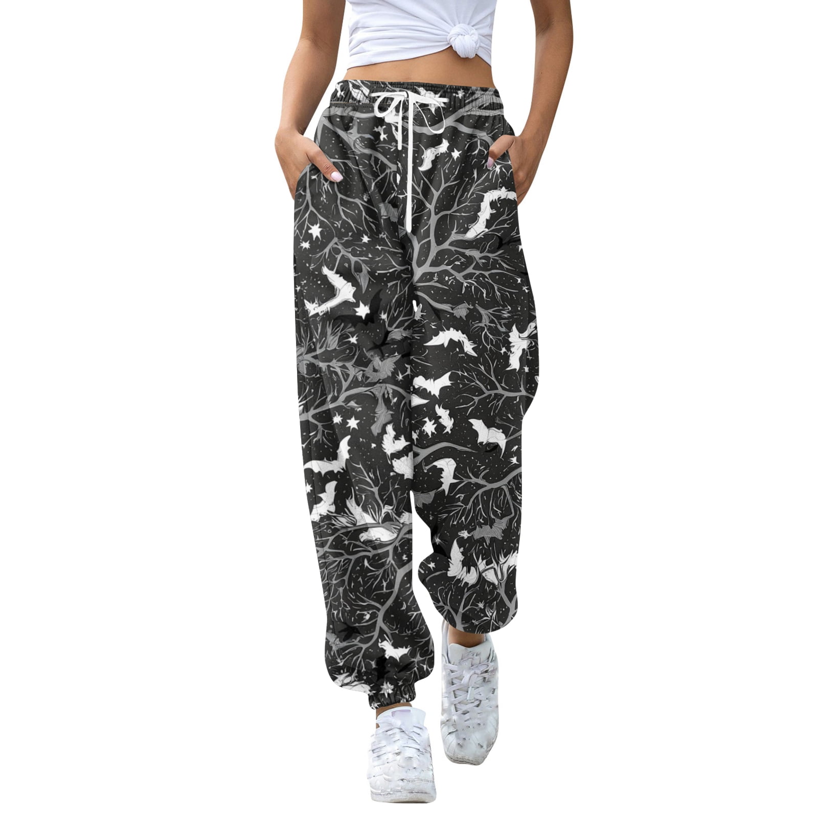 ASDFVBKG Sweatpants Women Halloween Elastic Waist Drawstring Spiders ...