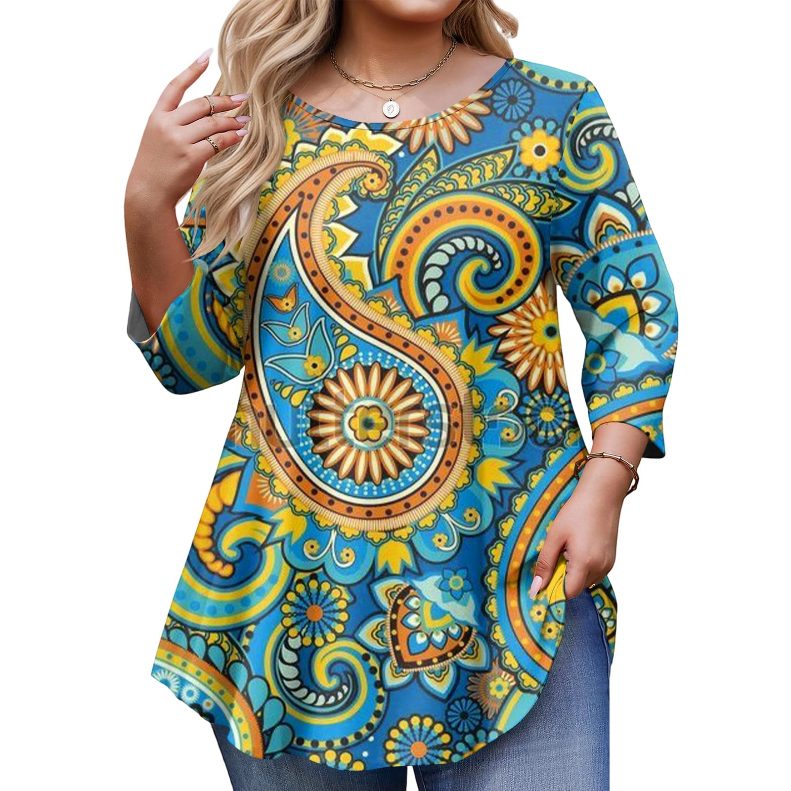 ASDFVBKG Tunic Tops for Women 3/4 Length Sleeve Casual Plus Size ...