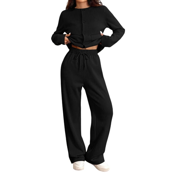 ASDFVBKG Two Piece Outfits for Women Wide Leg Pants knitted Cardigan ...