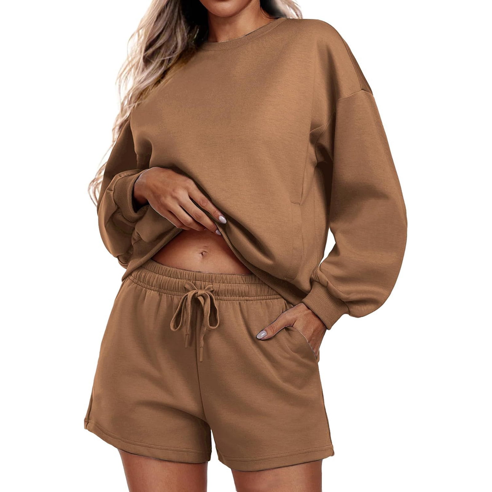ASDFVBKG Two Piece Sets for Women Crew Neck Long Sleeve Loose Solid ...