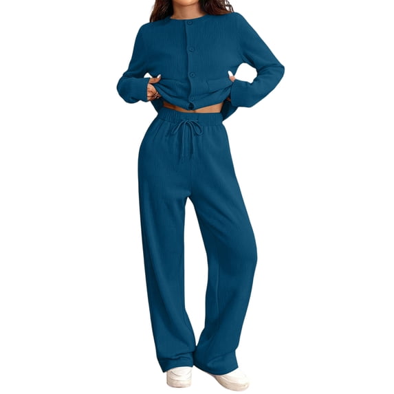 ASDFVBKG Two Piece Sets for Women Wide Leg Pants knitted Cardigan ...