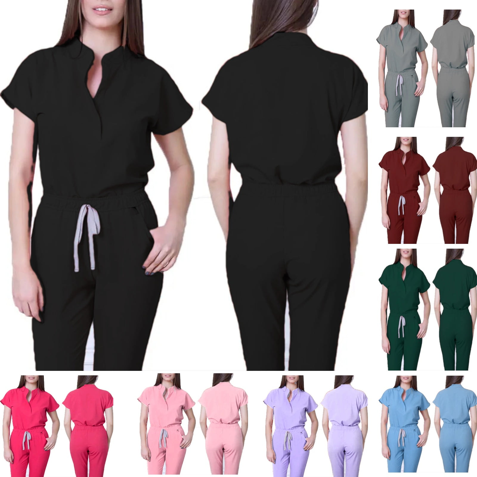 ASDFVBKG Uniforms Scrubs Set for Women Round Neck Snap-Front Short ...